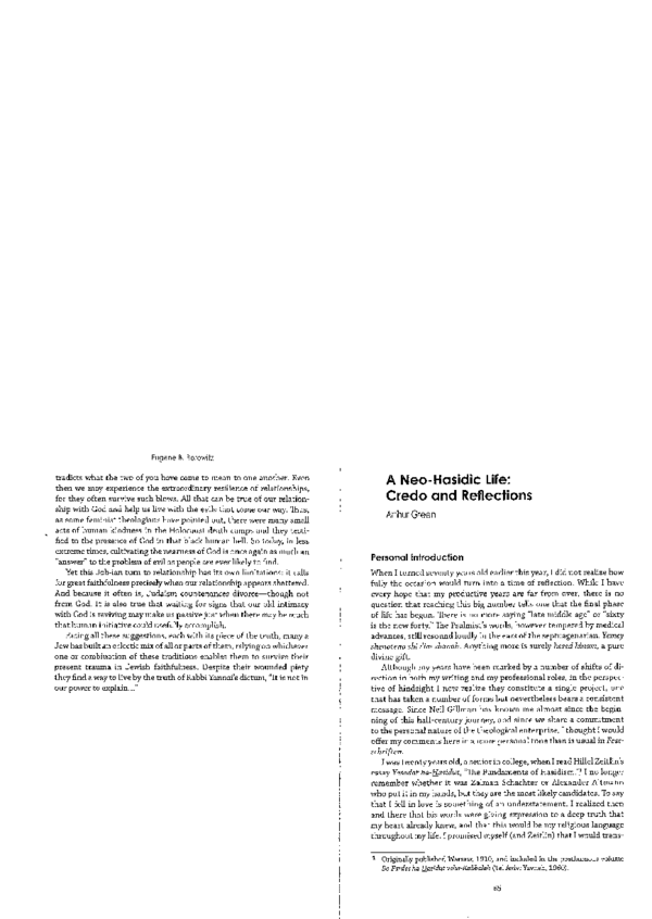 (PDF) Arthur Green, “A Neo-Hasidic Life: Credo and Reflections,” in ...