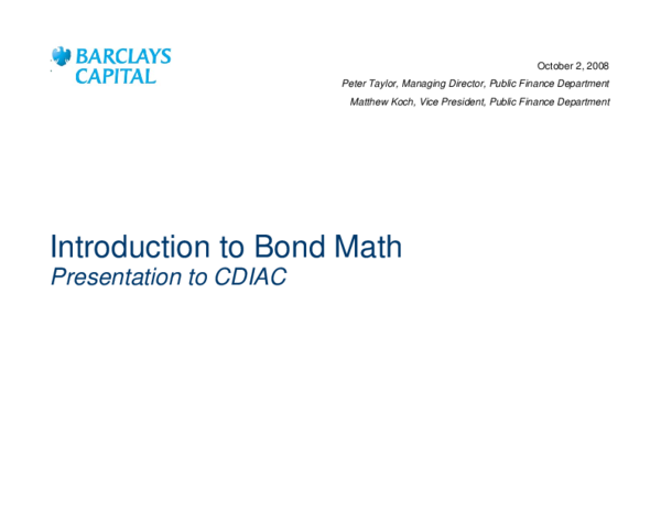 (PDF) Introduction to Bond Math