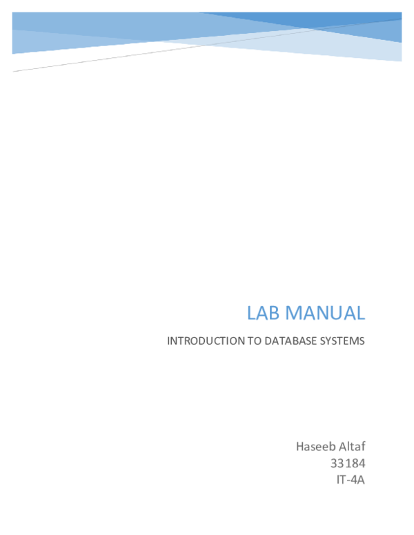 (DOC) INTRODUCTION TO DATABASE SYSTEM LAB MANUAL FOR STARTERS