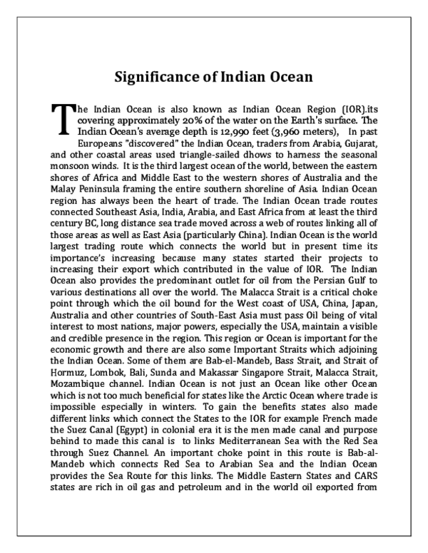 (DOC) Significance of Indian Ocean