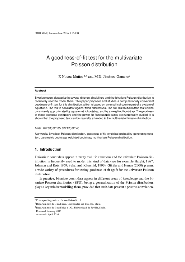 (PDF) A goodness-of-fit test for the multivariate Poisson distribution