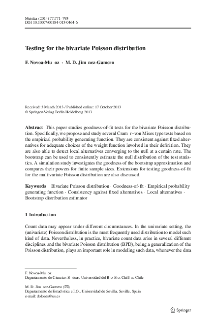 (PDF) Testing for the bivariate Poisson distribution