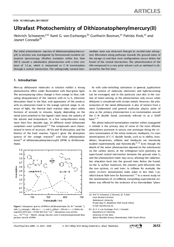 (PDF) Ultrafast Photochemistry of Dithizonatophenylmercury(II)