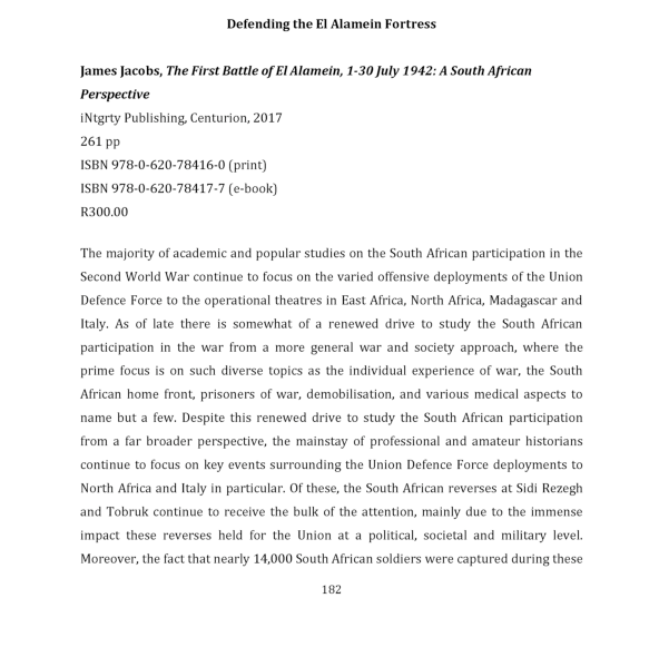 (PDF) Book Review - The First Battle of El Alamein, 1-30 July 1942: A ...