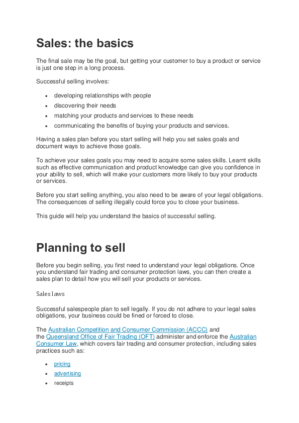 (DOC) Sales: the basics