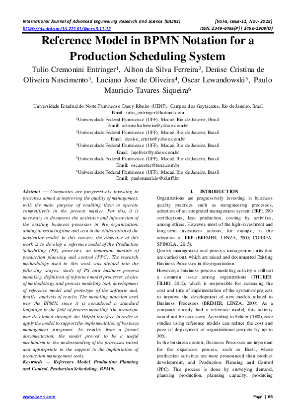 (PDF) Reference Model in BPMN Notation for a Production Scheduling System