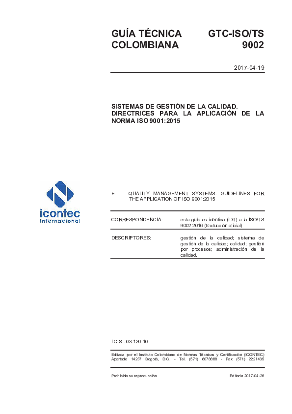 (PDF) ISO 9002: 2017 DIRECTRICES PARA LA APLICACIÓN DE LA NORMA ISO ...