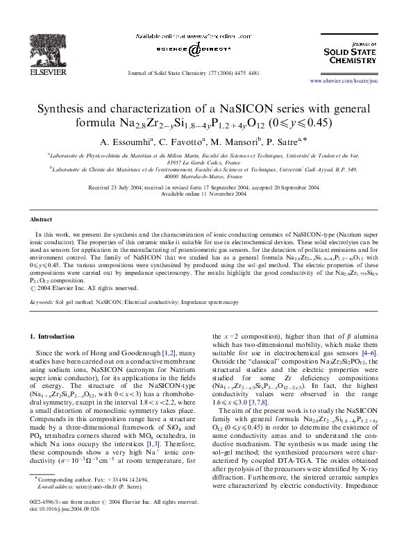 (PDF) Synthesis and characterization of a NaSICON series with general ...