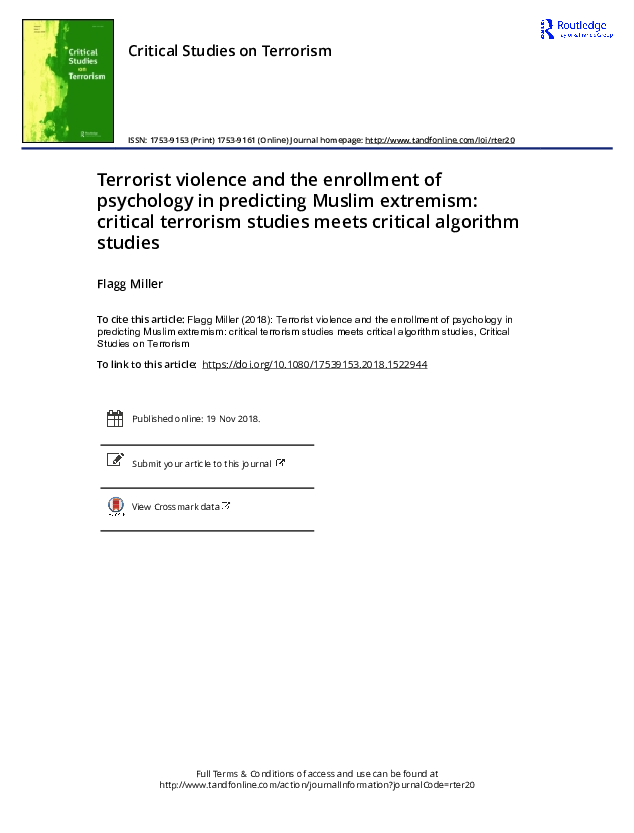 (PDF) Terrorist Violence and the Enrolment of Psychology in Predicting Muslim Extremism ...