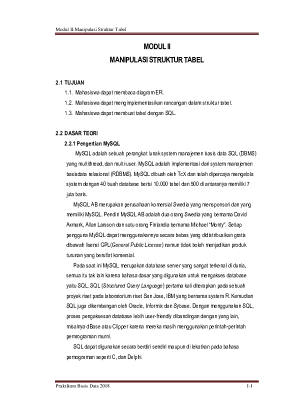 Doc Modul 2 Manipulasi Struktur Tabel Basis Data Docx