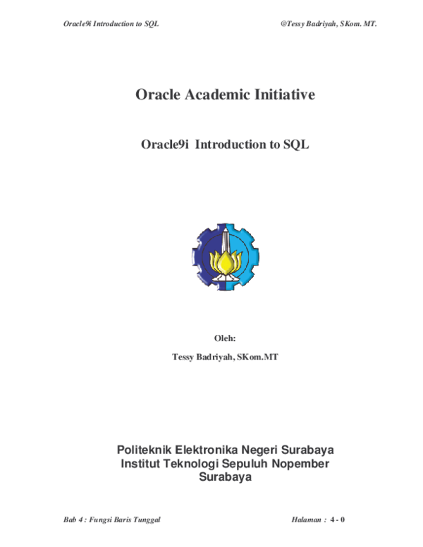 Pdf Oracle Academic Initiative Oracle9i Introduction To Sql Politeknik Elektronika Negeri