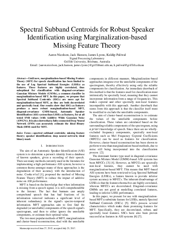 (PDF) Spectral Subband Centroids for Robust Speaker Identification using Marginalization-based ...