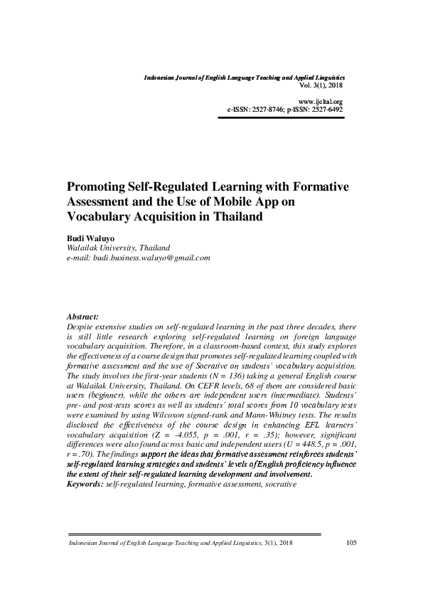 (PDF) Promoting Self-Regulated Learning with Formative Assessment and the Use of Mobile App on ...