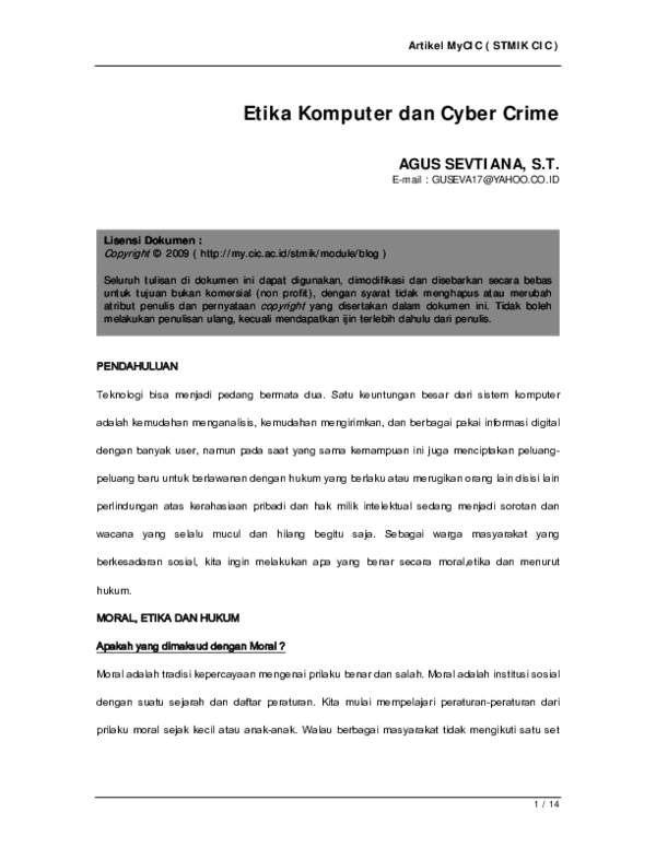 (PDF) Artikel MyCIC ( STMIK CIC ) Etika Komputer dan Cyber Crime