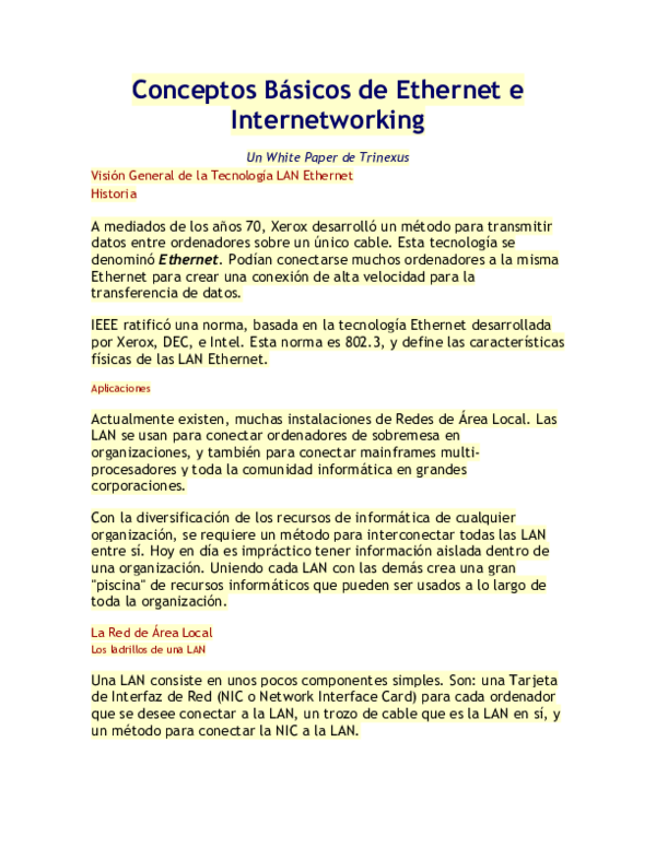 (DOC) Conceptos Básicos de Ethernet e Internetworking