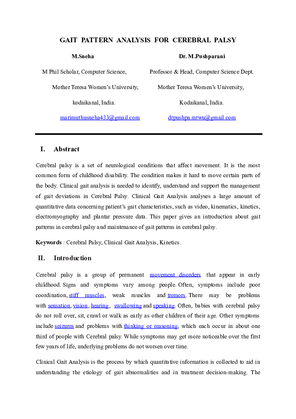 (DOC) GAIT PATTERN ANALYSIS FOR CEREBRAL PALSY | Sneha Marimuthu ...