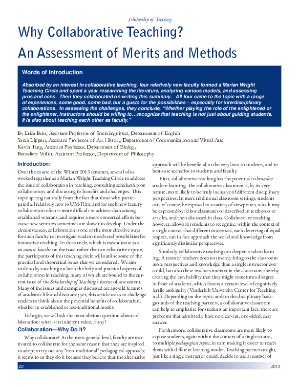 (PDF) An Assessment of the Merits and Methods of Collaboration in Teaching
