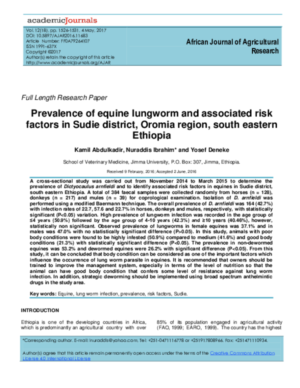 (PDF) African Journal of Agricultural Research Prevalence of equine ...