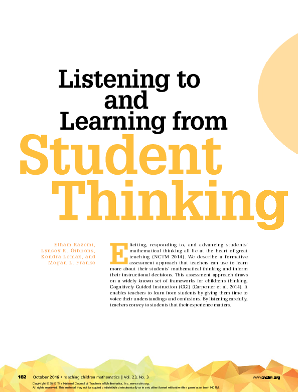 (PDF) Student Thinking Listening to Learning from and