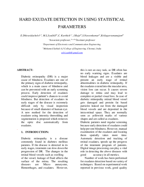Doc Hard Exudate Detection In Using Statistical Parameters
