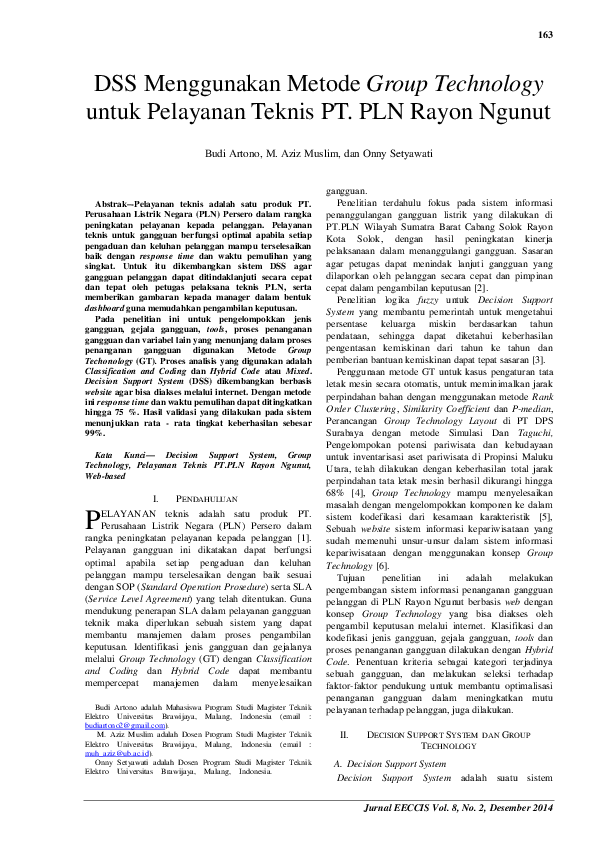 (PDF) DSS Menggunakan Metode Group Technology untuk Pelayanan Teknis PT ...