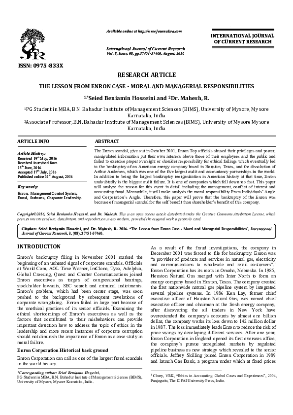 (PDF) THE LESSON FROM ENRON CASE