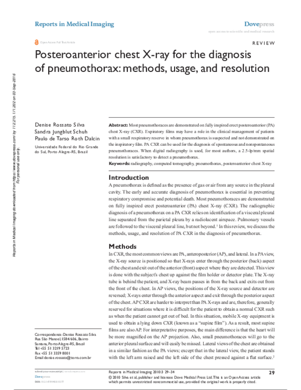 (PDF) Posteroanterior chest X-ray for the diagnosis of pneumothorax ...