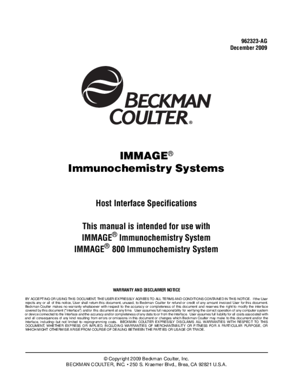 (PDF) IMMAGE ® Immunochemistry Systems Host Interface Specifications ...