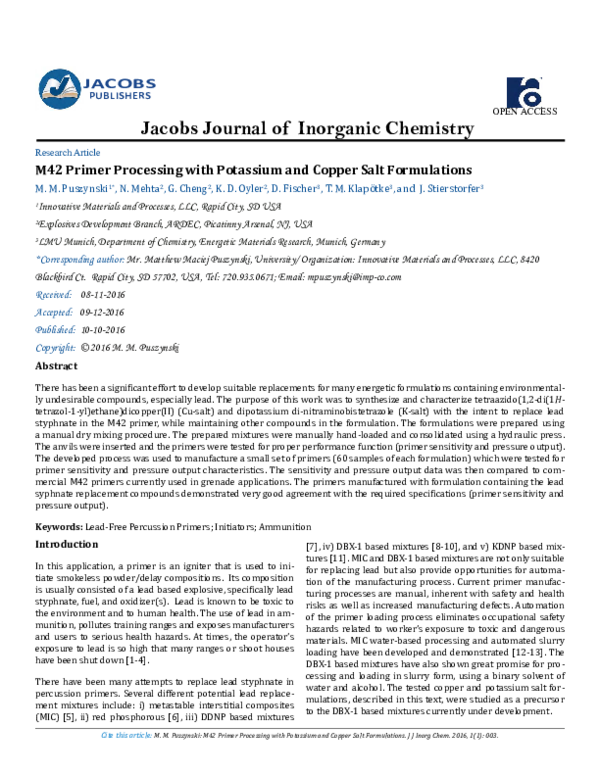 (PDF) M42 Primer Processing with Potassium and Copper Salt Formulations