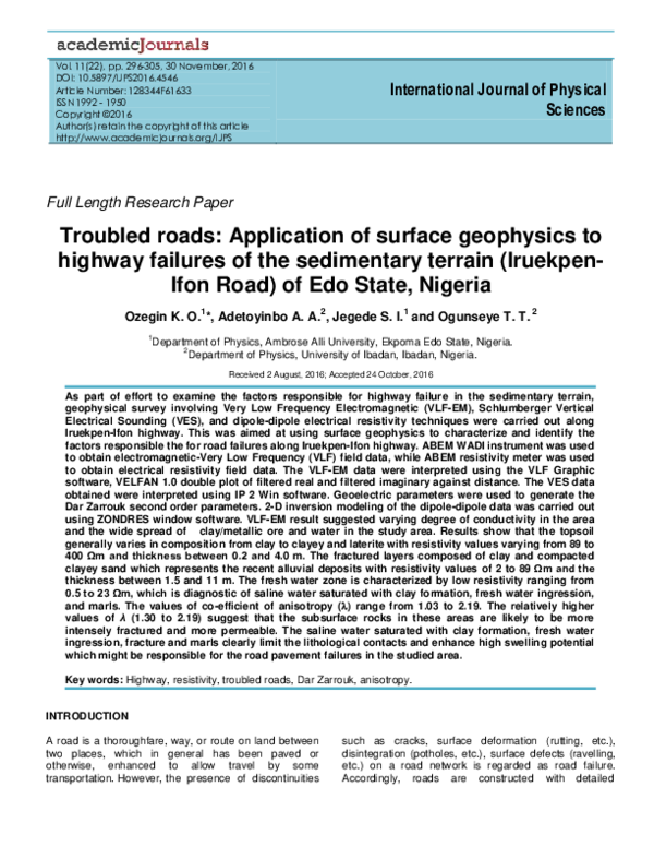 (PDF) Troubled roads: Application of surface geophysics to highway ...