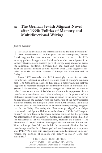 (PDF) 4: The German Jewish Migrant Novel after 1990: Politics of Memory ...