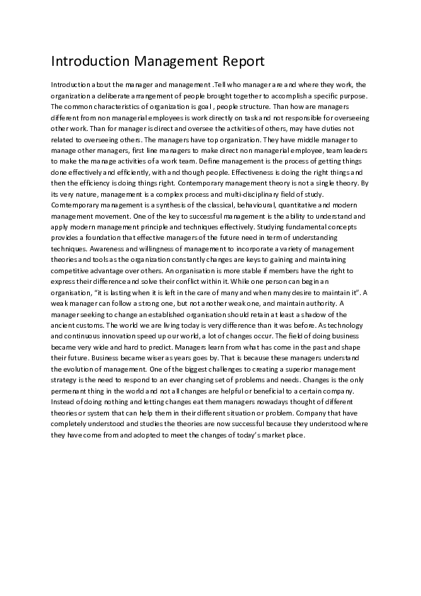 (DOC) Introduction Management Report