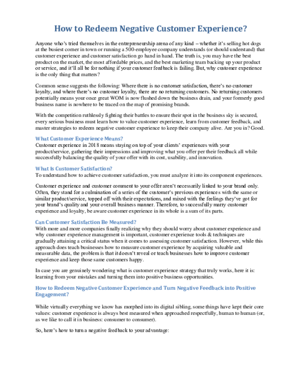 (PDF) How to Redeem Negative Customer Experience