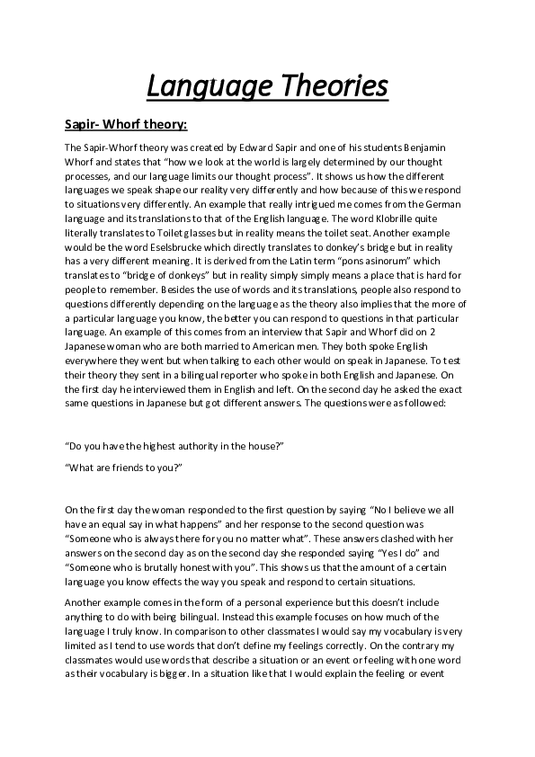 (DOC) Sapir-Whorf theory