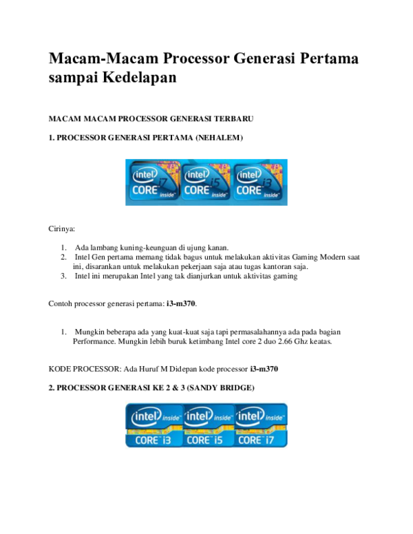 (DOC) Macam-Macam Processor Generasi Pertama sampai Kedelapan