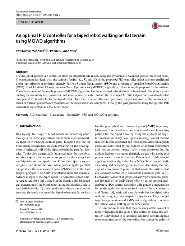 Pdf An Optimal Pid Controller For A Biped Robot Walking On Flat Terrain Using Mciwo Algorithms 7761