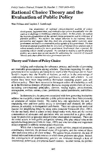 (PDF) Rational Choice Theory and the Evaluation of Public Policy