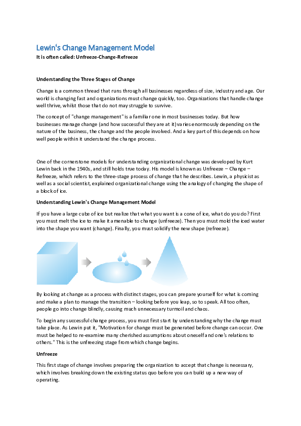 (DOC) Lewin's Change Management Model
