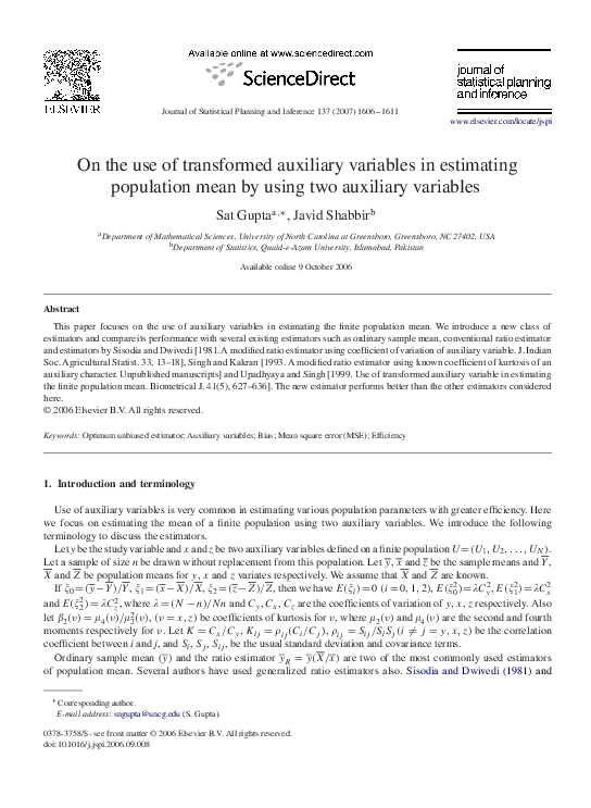 Pdf On The Use Of Transformed Auxiliary Variables In Estimating
