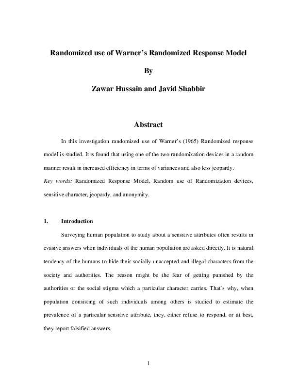 (PDF) Randomized use of Warner's Randomized Response Model By