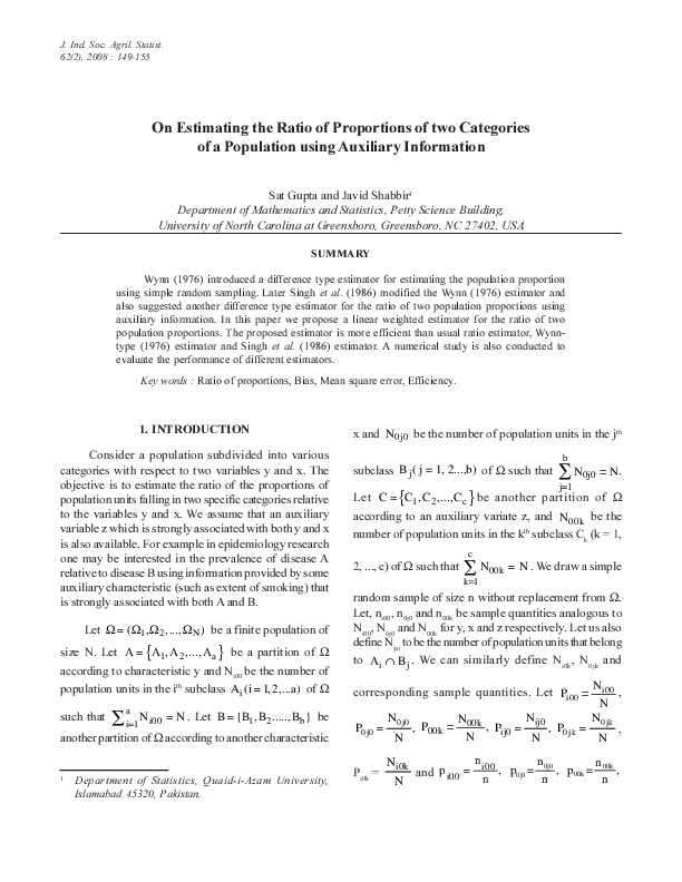 Pdf On Estimating The Ratio Of Proportions Of Two Categories Of A