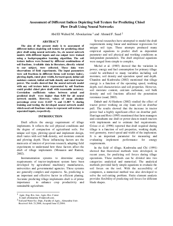 (PDF) Assessment of Different Indices Depicting Soil Texture for Predicting Chisel Plow Draft ...