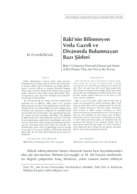 (PDF) Bakinin Bilinmeyen Veda Gazeli