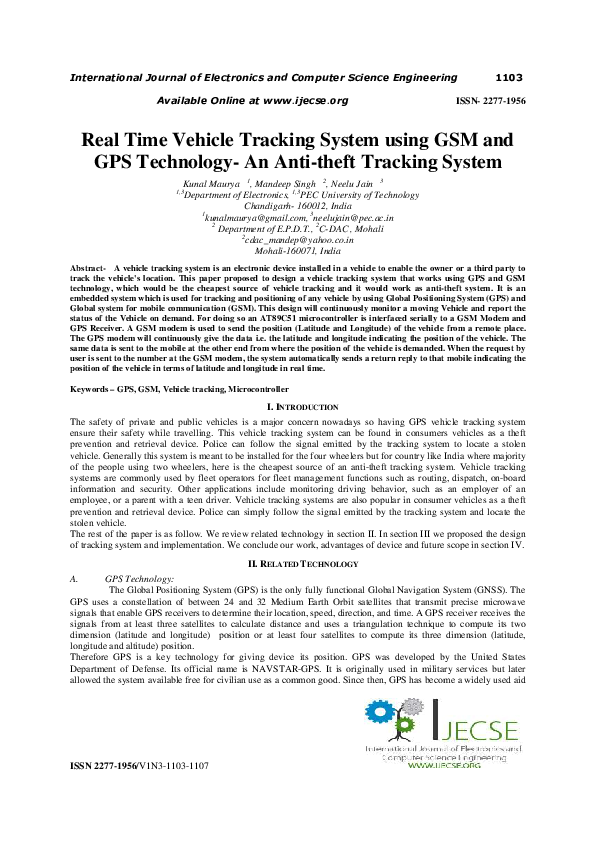 (PDF) Real Time Vehicle Tracking System using GSM and GPS Technology-An ...