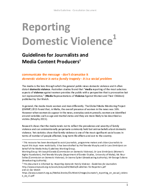 (PDF) Media guidelines for Journalists reporting Domestic Violence