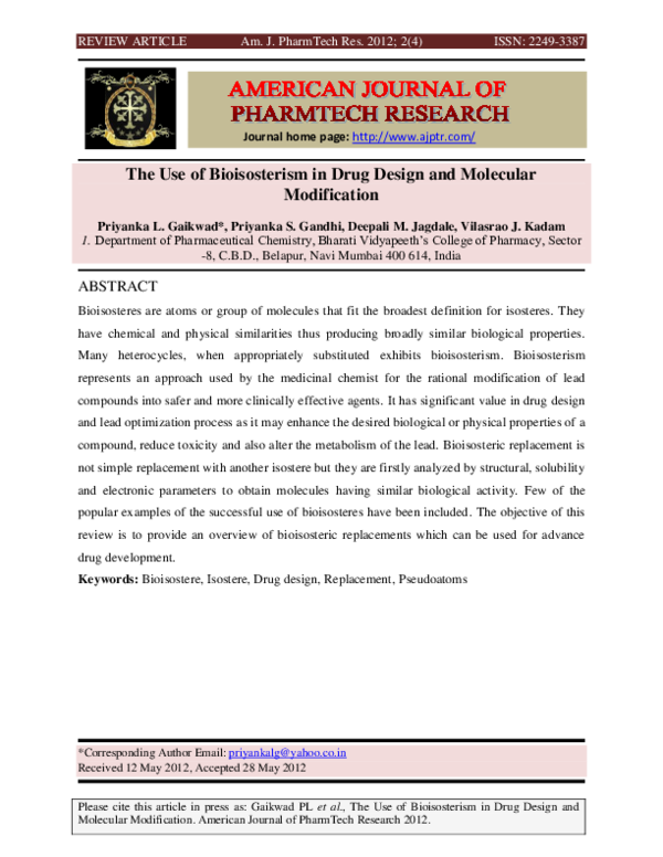 (PDF) The Use of Bioisosterism in Drug Design and Molecular Modification