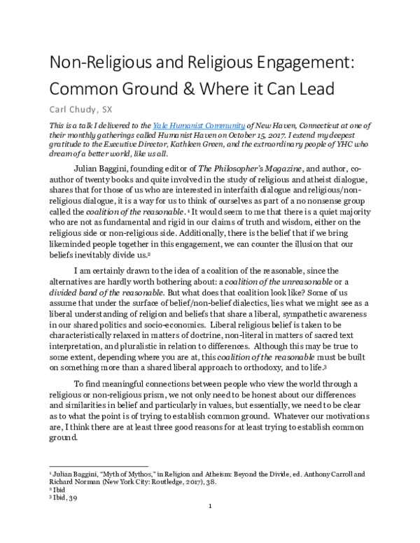 (PDF) Non-Religious and Religious Engagement: Common Ground & Where it ...