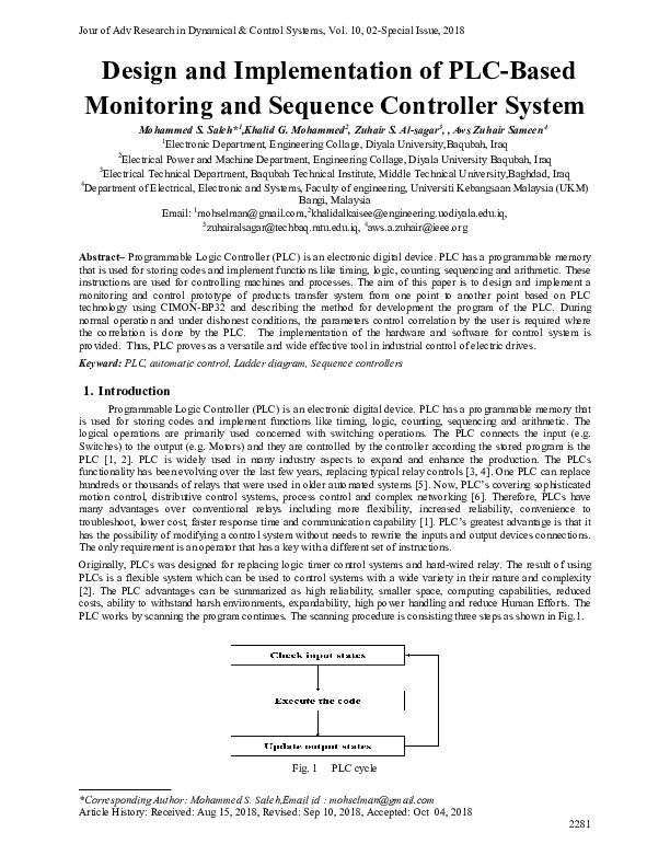 Pdf Design And Implementation Of Plc Based Monitoring And Sequence Controller System