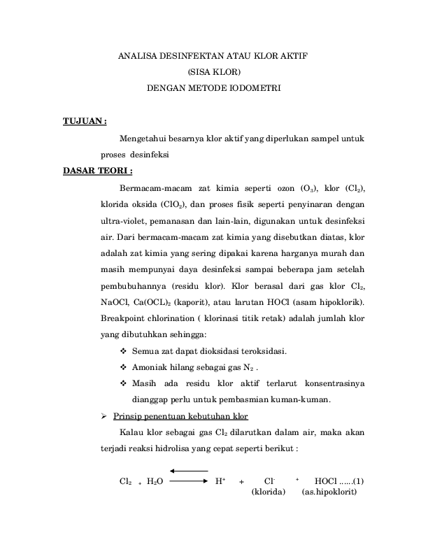 (DOC) ANALISA DESINFEKTAN ATAU KLOR AKTIF.doc