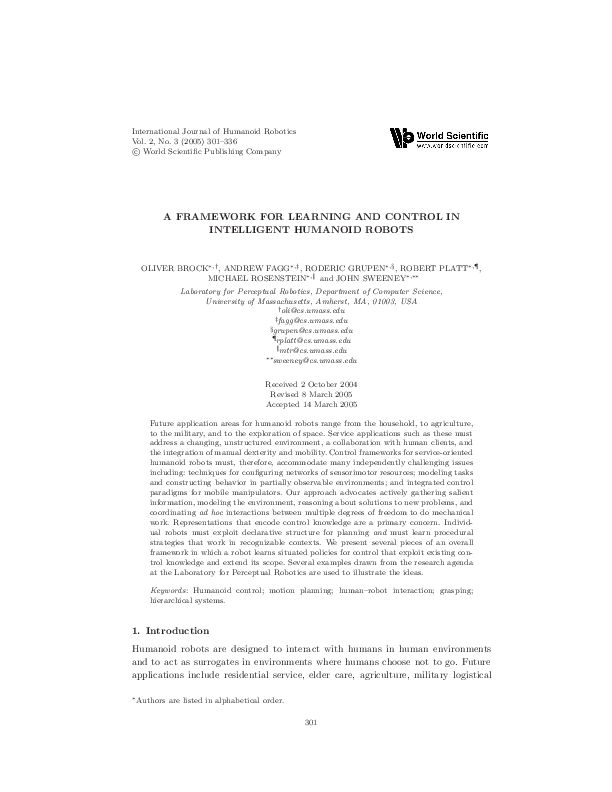 (PDF) Learning peripersonal space in a humanoid robot and its application to safe human-robot ...